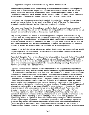 Fillable Online Appendix F Complaint Form Hamilton County Indiana PDF ...