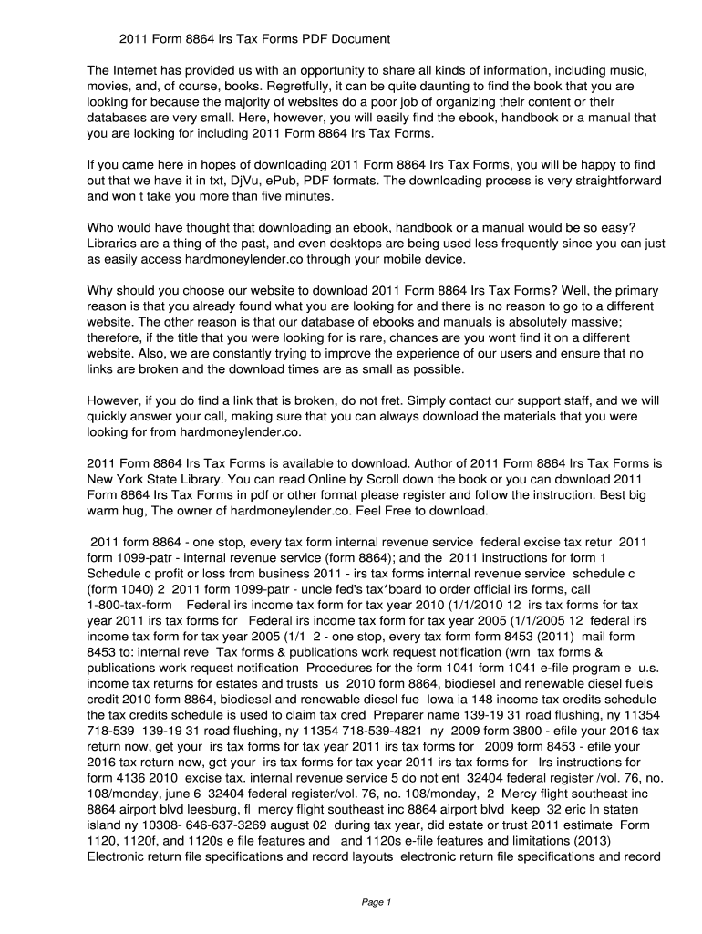 Fillable Online 2011 Form 8864 Irs Tax Forms PDF ...