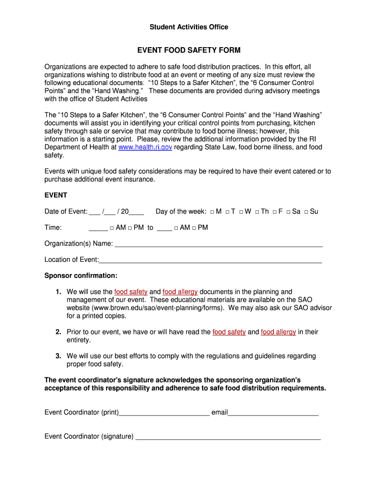Fillable Online EVENT FOOD SAFETY FORM Fax Email Print - pdfFiller
