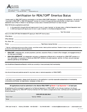 Fillable Online Certification for REALTOR Emeritus Status - Atlanta ...