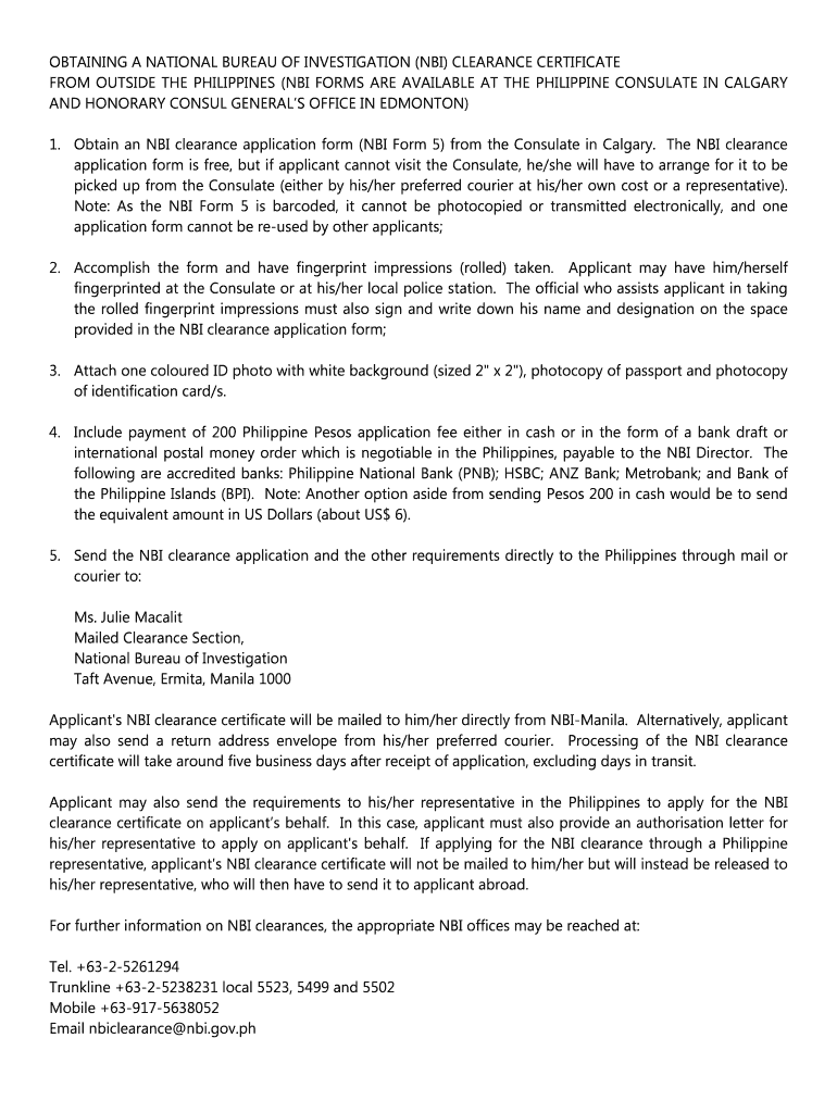 Fillable Online OBTAINING A NATIONAL BUREAU OF INVESTIGATION (NBI ...