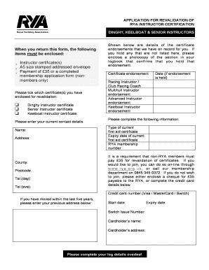 Fillable Online Page 1 APPLICATION FOR REVALIDATION OF RYA INSTRUCTOR ...