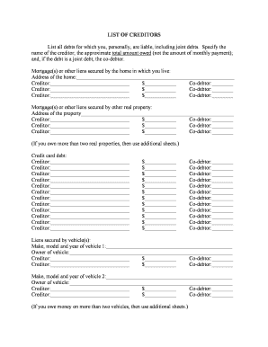 Fillable Online List of creditors. List of Creditors Fax Email Print ...