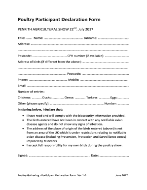 Fillable Online Poultry Participant Declaration Form - Penrith Show Fax ...
