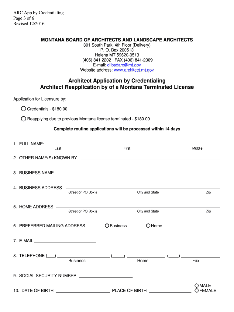 Fillable Online ARCHITECT APPLICATION BY CREDENTIALING ARCHITECT ...