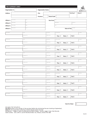 Fillable Online TEST SUMMARY SHEET Fax Email Print - pdfFiller