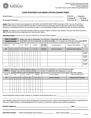 Fillable Online CLASS ADD/DROP and GRADE OPTION CHANGE FORM Fax Email ...