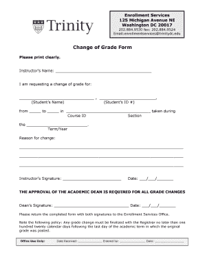 Fillable Online Change of Grade Form - Trinity Washington University ...