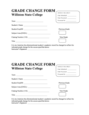 Fillable Online GRADE CHANGE FORM - Williston State College Fax Email ...