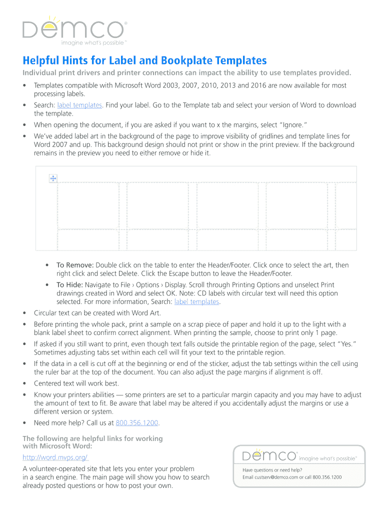 Fillable Online Helpful Hints for Label and Bookplate Templates - Demco ...