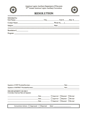 Fillable Online Resolution form - American Legion Auxiliary Department ...