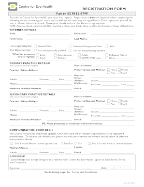 Fillable Online practitioner registration form - Centre For Eye Health ...