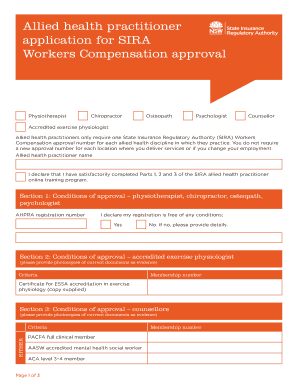 Fillable Online Allied health practitioner application for SIRA Workers ...