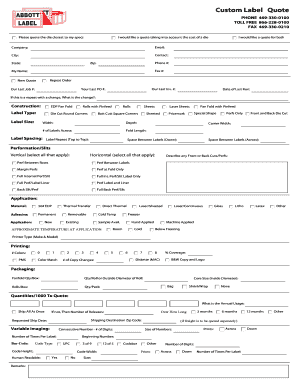 Fillable Online Custom Label Quote - Abbott Label Fax Email Print - pdfFiller