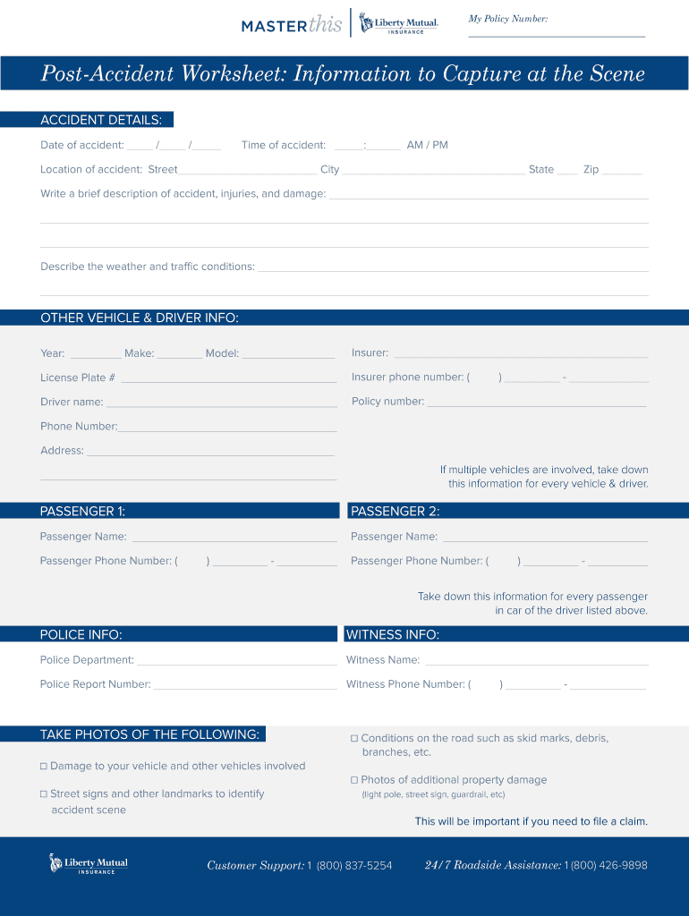 Fillable Online Post-Accident Worksheet: Information to Capture at ...
