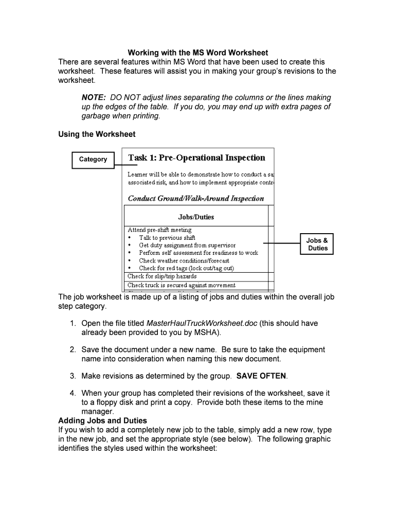 Fillable Online Working with the MS Word Worksheet Fax Email Print ...