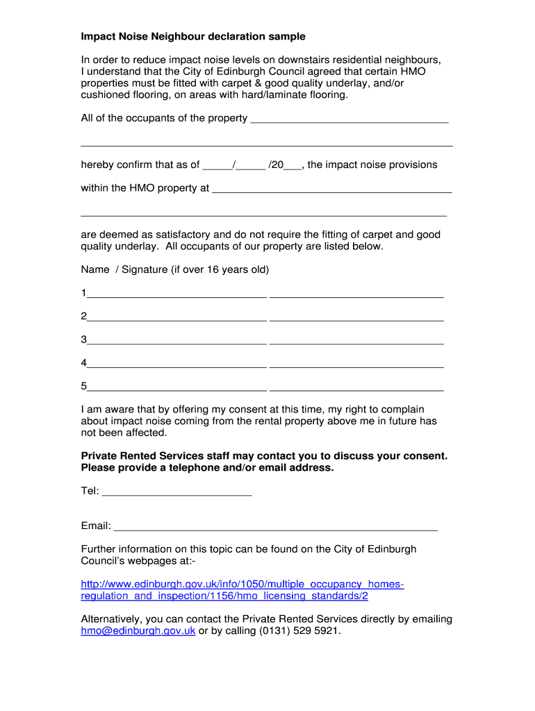 Fillable Online Sample Neighbour Impact Noise Letter Fax Email Print ...