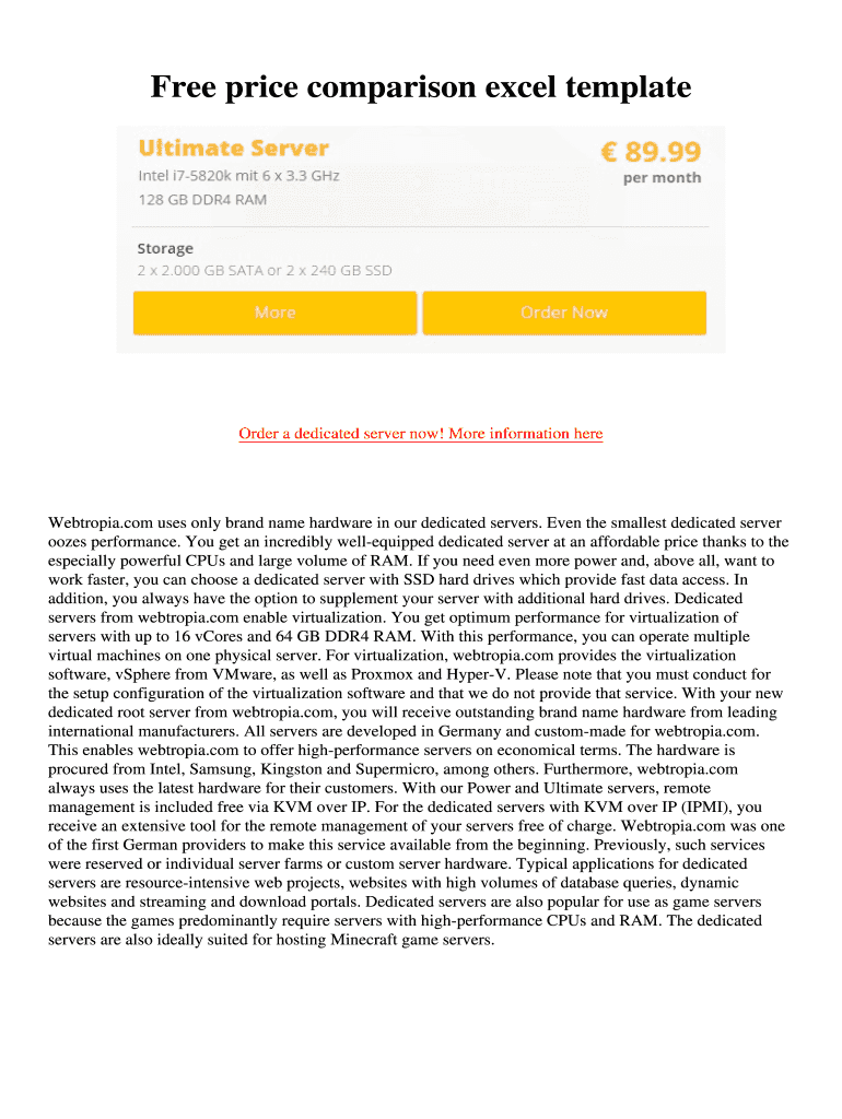 Fillable Online Free price comparison excel template Fax Email Print ...