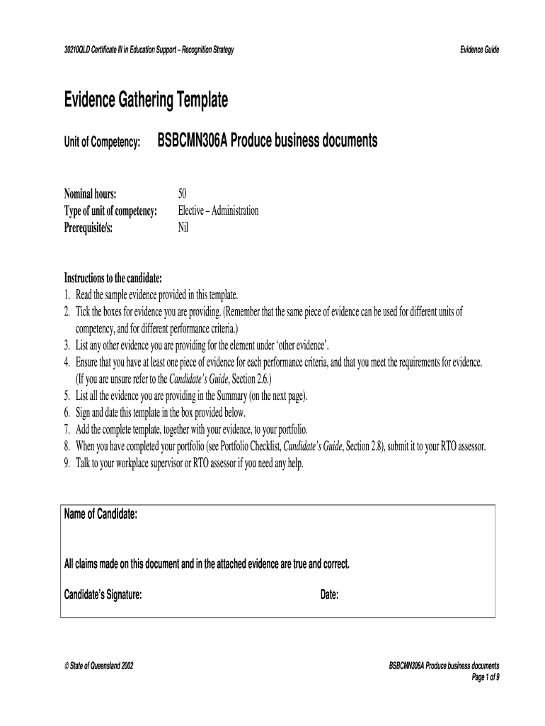 Fillable Online Evidence Gathering Template - education.qld.gov.au Fax ...