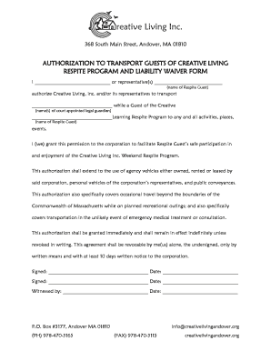 Fillable Online creativelivingandover Transportation Authorization ...