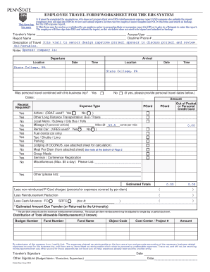 Fillable Online Employee Travel Form/Worksheet for the ERS System ...