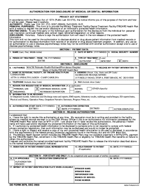 Fillable Online DD Form 2870 Authorization Medical or Dental ...