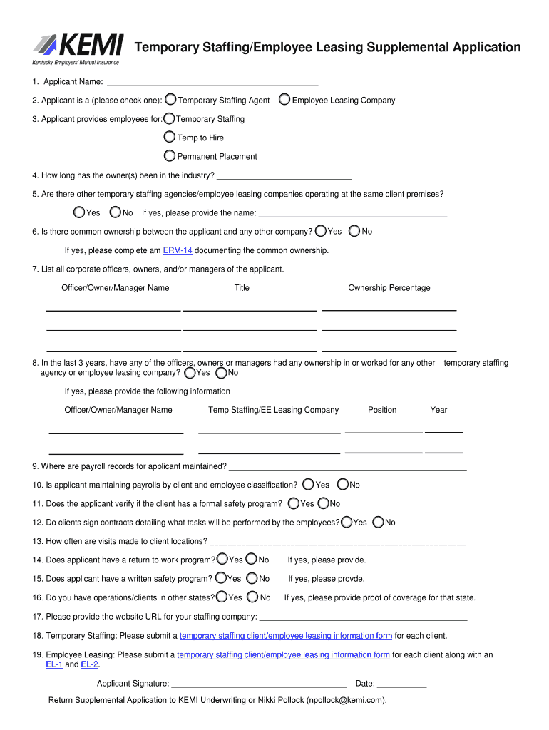 Fillable Online Temporary Staffing/Employee Leasing Client Information ...
