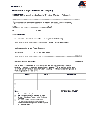 Fillable Online AEMFC - Resolution to sign on behalf of Company.pdf ...