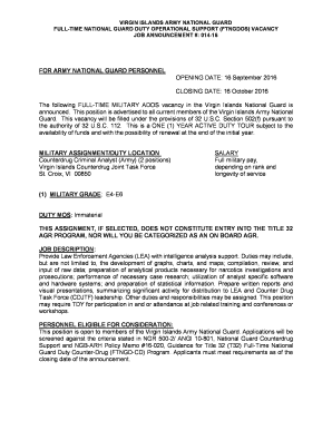 Fillable Online FOR ARMY NATIONAL GUARD PERSONNEL OPENING DATE: 16 ...