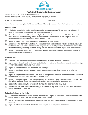 Fillable Online Foster Agreement - The Animal Center Fax Email Print ...
