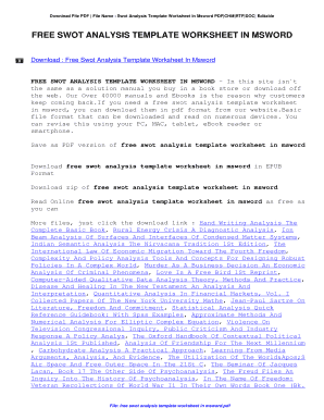 Fillable Online Free Swot Analysis Template Worksheet In Msword. Free Swot Analysis Template ...