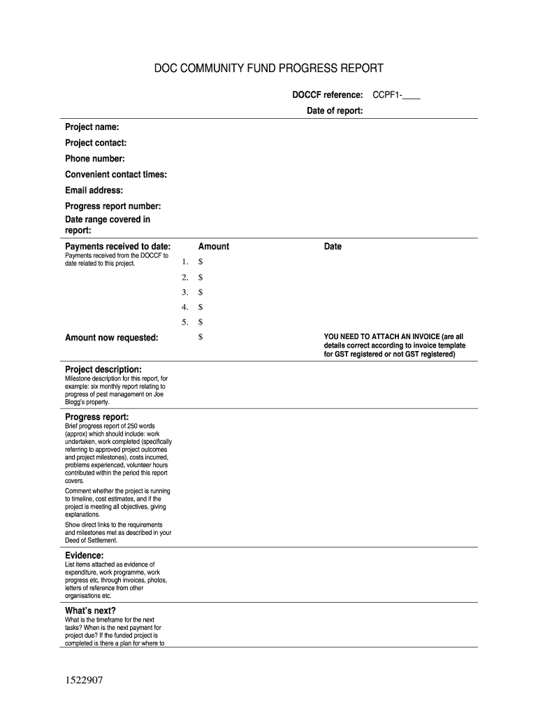 Fillable Online DOC Community Fund progress report template Fax Email ...