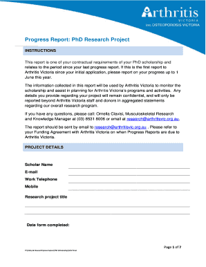 Fillable Online research acu edu Progress Report: PhD Research Project ...