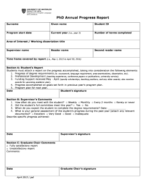 Fillable Online PhD Annual Progress Report - University of Waterloo Fax Email Print - pdfFiller