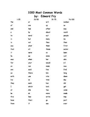 Fillable Online 1000 Most Common Words Fax Email Print - pdfFiller