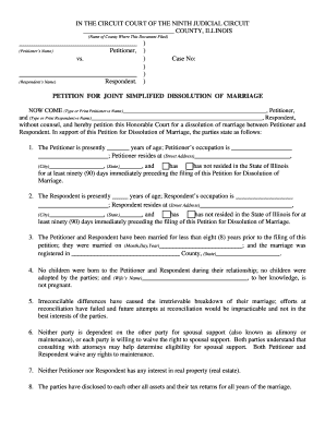 Fillable Online Petition for Joint Simplified Dissolution of Marriage - 9th Judicial Circuit Fax ...