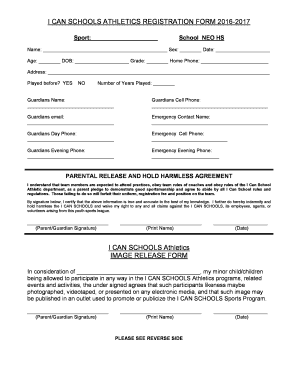 Fillable Online I CAN SCHOOLS Athletic Registration Form Fax Email ...