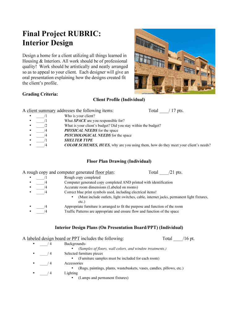 Fillable Online Final Project RUBRIC: Interior Design - Waukee ...