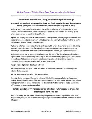 Fillable Online Writing Sample: Website Home Page Copy for an Interior ...