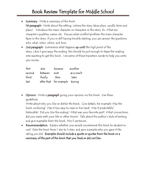 Fillable Online Book Review Template for Middle School Fax Email Print ...