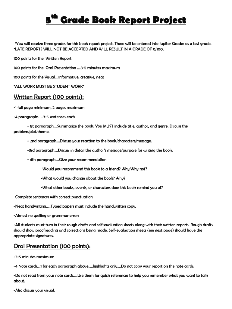 Fillable Online 5th Grade Book Report Project Fax Email Print - pdfFiller