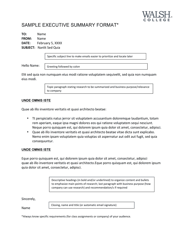 Fillable Online SAMPLE EXECUTIVE SUMMARY FORMAT* Fax Email Print ...