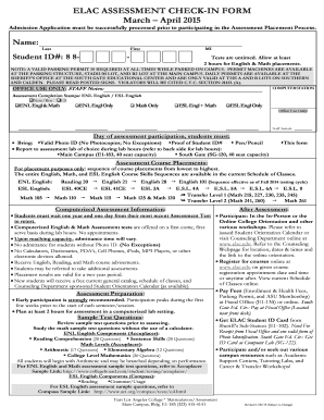 Fillable Online ELAC ASSESSMENT CHECK-IN FORM March April 2015 Fax ...