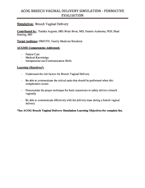 Fillable Online ACOG BREECH VAGINAL DELIVERY SIMULATION - FORMATIVE ...