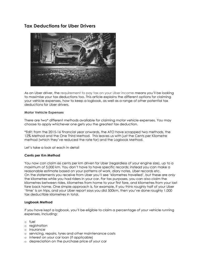 Fillable Online Tax Deductions for Uber Drivers Fax Email Print - pdfFiller