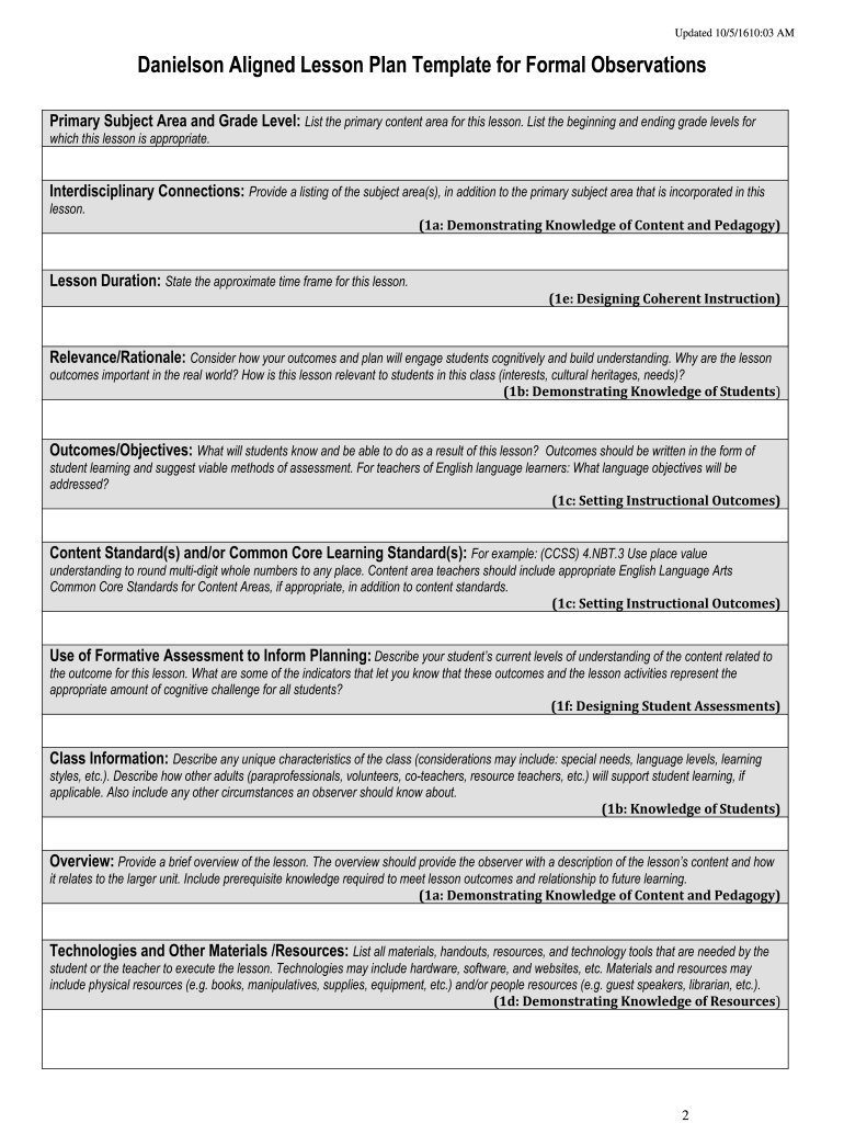 Danielson Lesson Plan Template