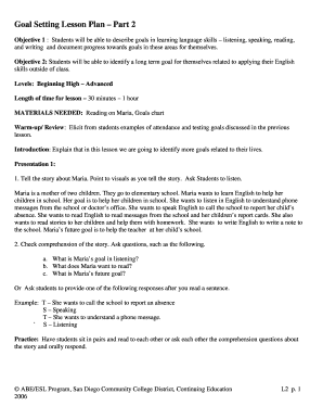 Fillable Online Goal Setting Lesson PlanPart 2 ( For Int Fax Email ...