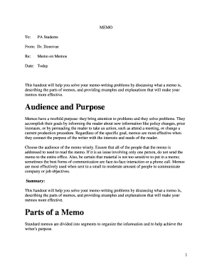 Fillable Online Audience and Purpose Parts of a Memo Fax Email Print ...