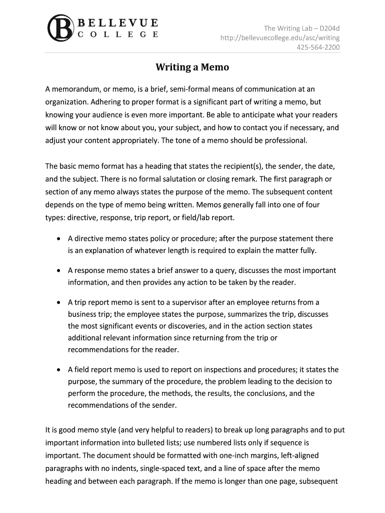 Fillable Online A memorandum - Bellevue College Fax Email Print - pdfFiller
