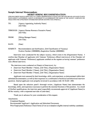 Fillable Online Sample Internal Memorandum: -MERIT HIRING ...